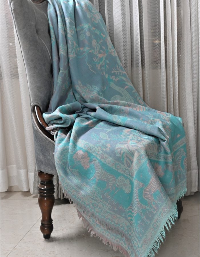 Hermès Inspired Solid Light Blue & Ice Blue Reversible Throw Bedspread ...