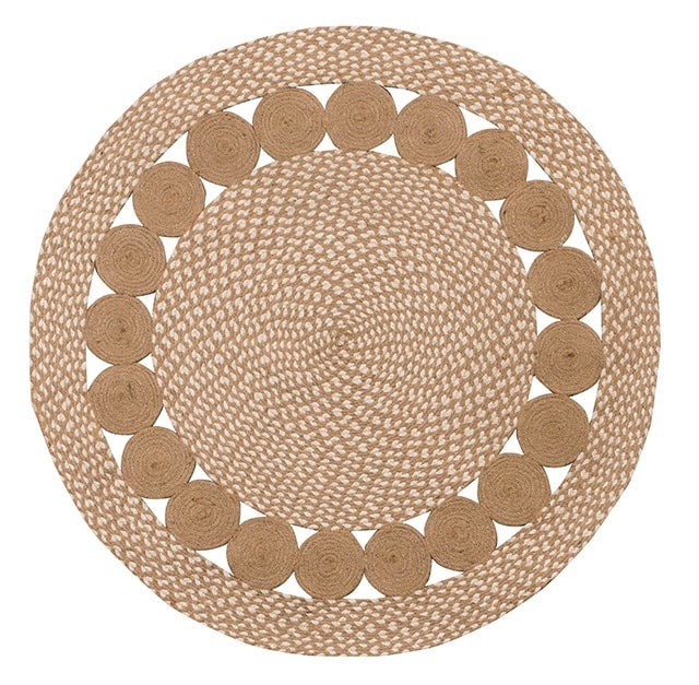 Natural and White Circles Design Round Rug 90 x 90cm | KNOTS
