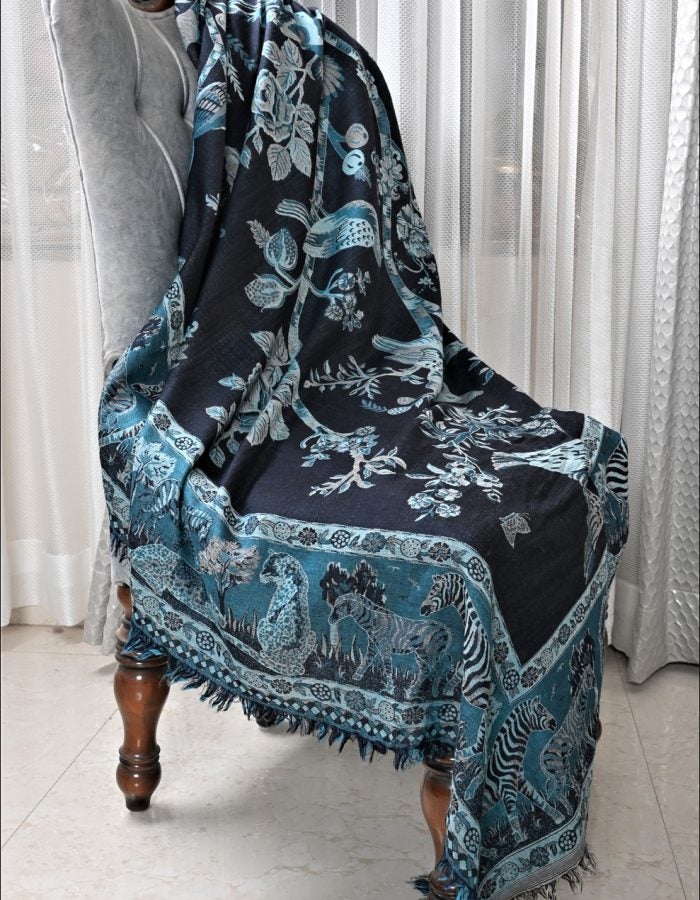 Hermès Inspired Deep Ocean Blue & Baby Blue Reversible Throw Bedspread ...